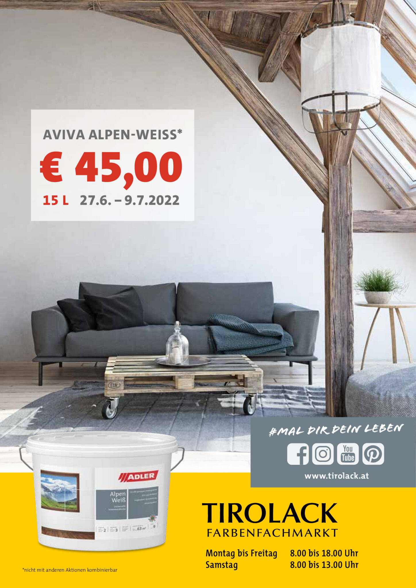 Wandfarben Aktion - Tirolack AVIVA ALPEN WEISS